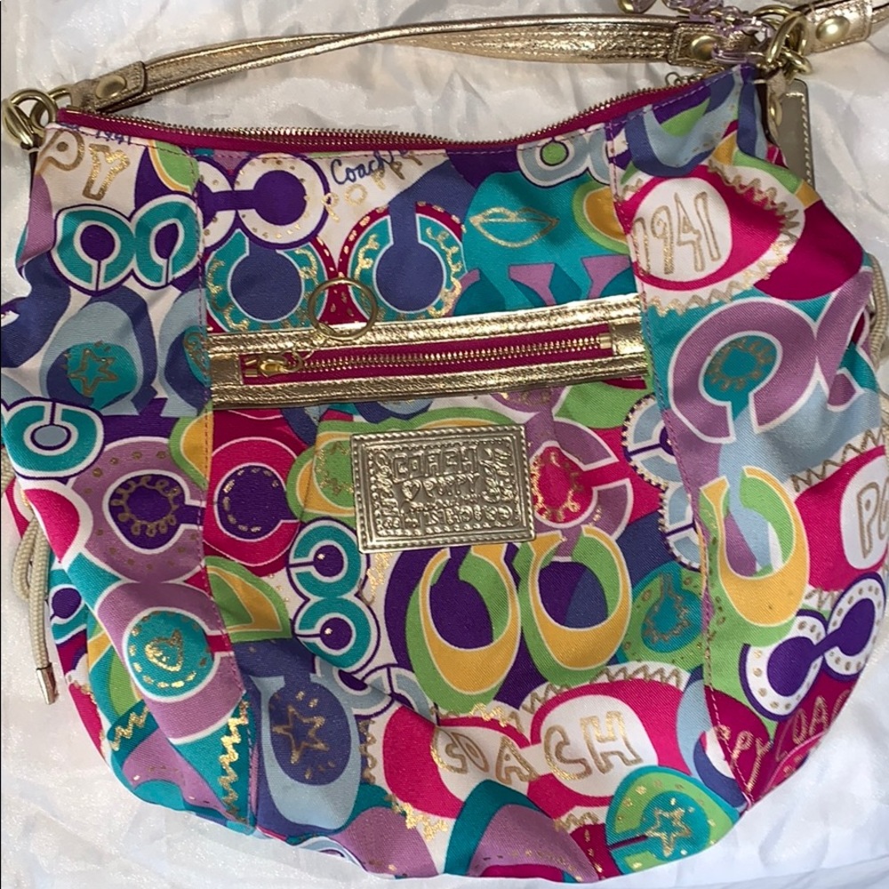Coach Poppy Graffiti Series Multi-Color Hobo Purse - Gem
